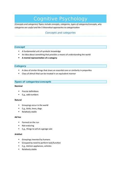 Cognitive Psychology 6 Cognitive Psychology Concepts And Categories Topics Include Concepts