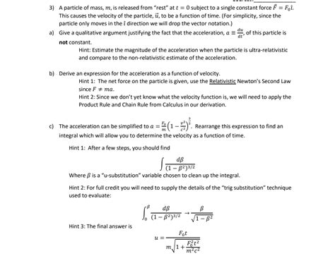 Solved A Particle Of Mass M Is Released From Rest At Chegg Com