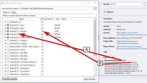 xamarin android mono version or support package version stack overflow