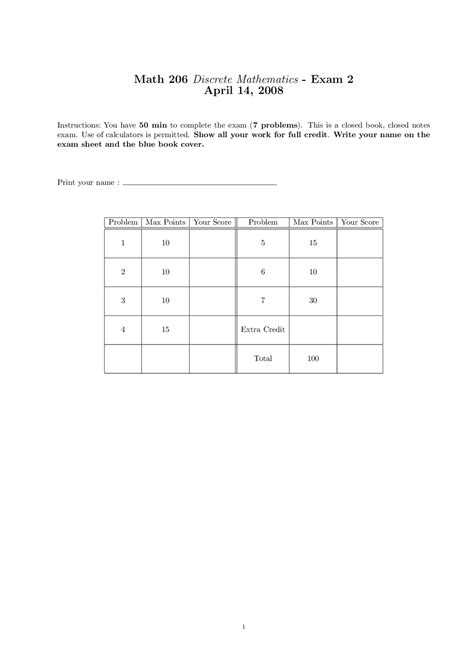 Practice Exam 2 Introductory Discrete Mathematics Math 206 Docsity