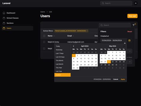 daterangefilter by majid al zariey plugins filament
