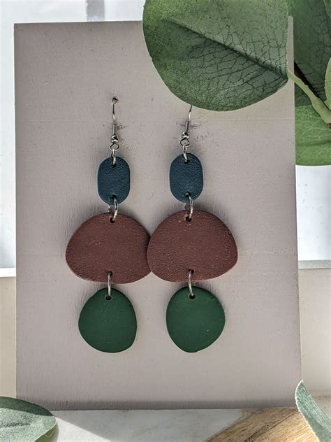 Earth Tone Asymmetrical Dangle Blob Statement Earrings Etsy