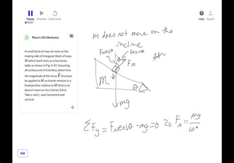 a small block of mass m rests on the sloping side of triangular block