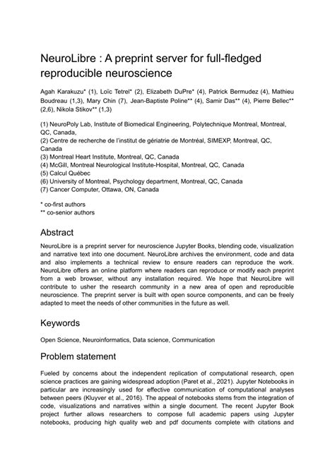 Pdf Neurolibre A Preprint Server For Full Fledged Reproducible Neuroscience