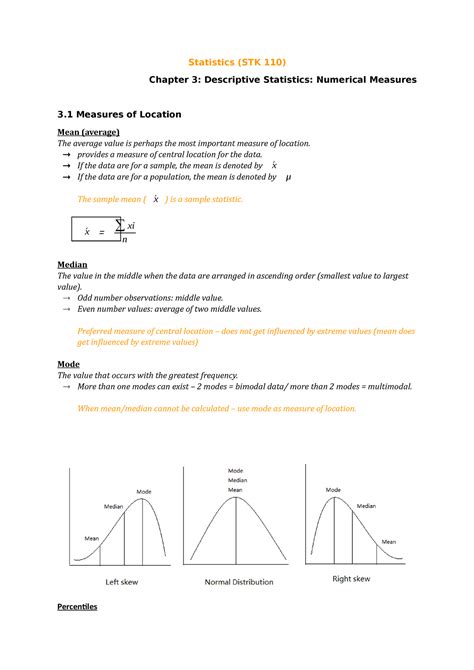 Statistics Chapter 3 Measures Of Location Statistics Stk 110