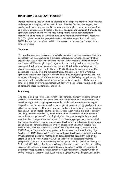 Lecture 3 Strategy Development Process Operations Strategy Process Operations Strategy Has A