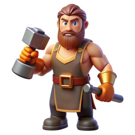 Immaculate Peaceful Modern Hephaestus God Of The Forge Holding Hammer No Background With