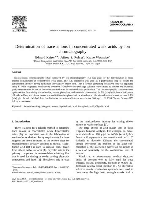 pdf determination of trace anions in concentrated weak acids by ion