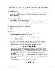 Csci Lab Pdf CS Lab Variables Expressions Calling Functions Introduction In