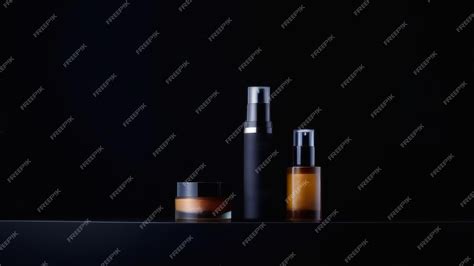 Premium Photo Black Skin Care Products On A Dark Round Podium Stand