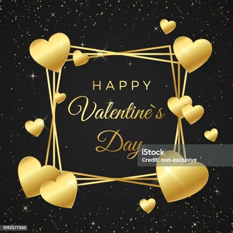 골드 마음 고 흰색 바탕에 텍스트가 있는 프레임 발렌타인 데이 배너에 대 한 개념입니다 해피 발렌타인 데이 인사말 카드입니다