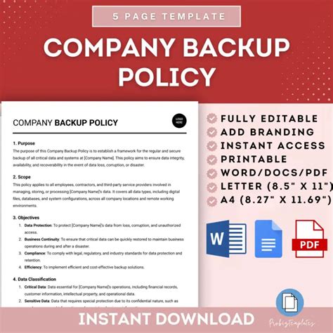Company Backup Policy Template Probiztemplates