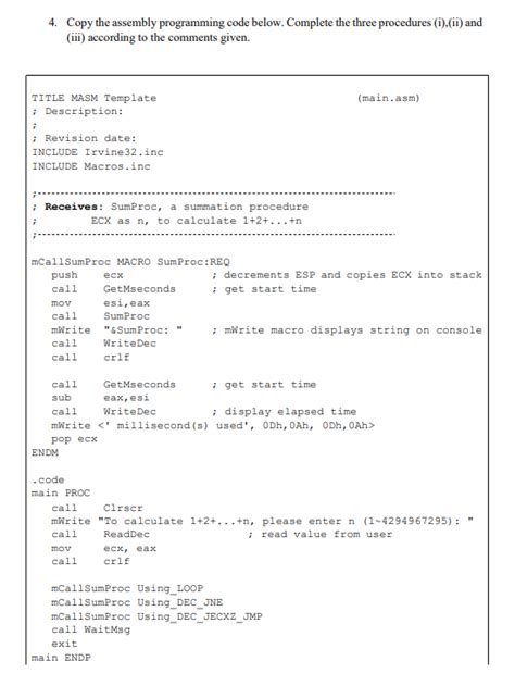 4 Copy The Assembly Programming Code Below Complete