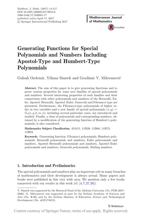 Generating Functions For Special Polynomials And Numbers Including Apostol Type And Humbert Type