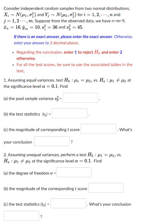 Solved Consider Independent Random Samples From Two Normal Chegg