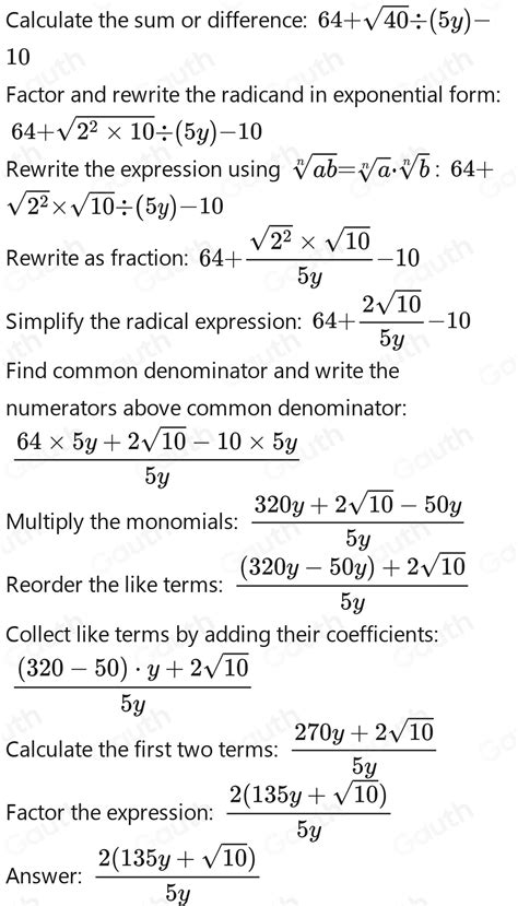 solved 64 sqrt 40 4 7 8 y 10 [algebra]