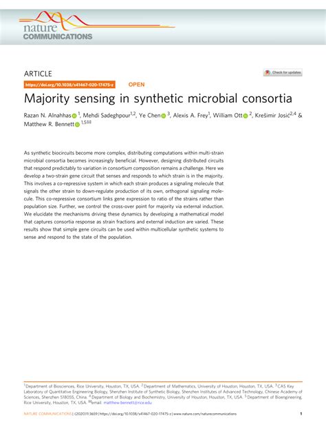pdf majority sensing in synthetic microbial consortia