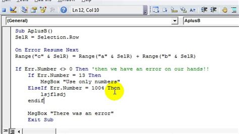 Excel VBA Basics C ERRORS Determine If There Was An Error Which Type And Define What To