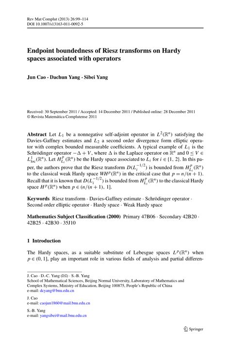 Pdf Endpoint Boundedness Of Riesz Transforms On Hardy Spaces