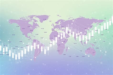 비즈니스 세계 지도 배경 디자인에 무역 하는 주식 시장 투자의 캔 들 스틱 그래프 차트 주식 시장 차트입니다 낙관적인 포인트 그래프의 추세입니다 벡터 일러스트 레이 션
