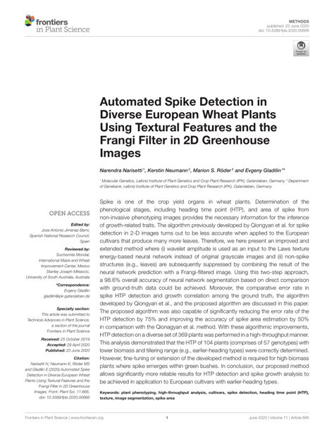 Pdf Automated Spike Detection In Diverse European Wheat Plants Using Textural Features And The