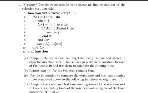 Solved 1 6 Points The Following Pseudo Code Shows An