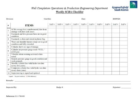 007 Weekly Scba Checklist Updated Pdf