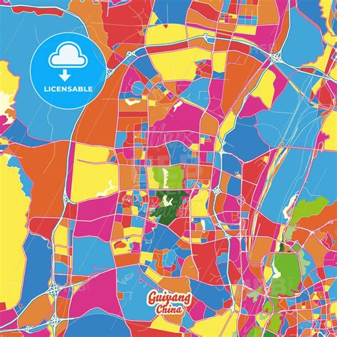 Guiyang Guizhou China Crazy Colorful Street Map Poster Template