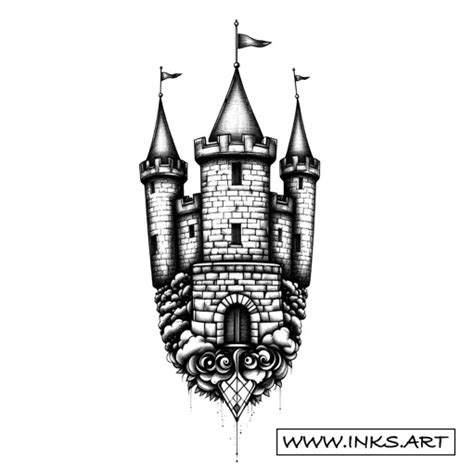 Tattoo Design Medieval Castle Wall Art Style Blackwork
