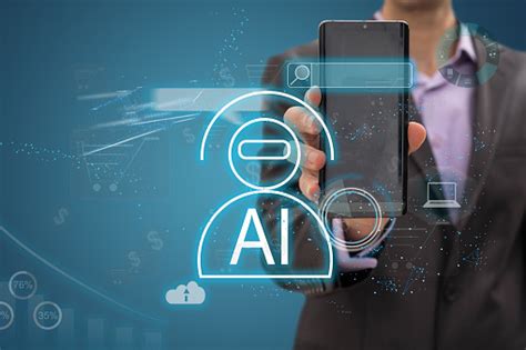 Ai 인공 지능 및 기계 학습 사업가는 공장에서 작동 하는 로봇을 제어 하기 위해 인공 지능 데이터와 스마트폰을 보유 기술의 혁신 과 미래 5g에 대한 스톡 사진 및 기타