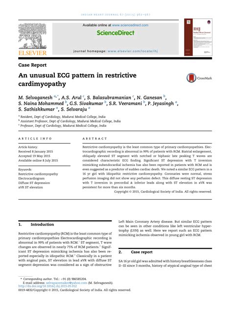 Pdf An Unusual Ecg Pattern In Restrictive Cardiomyopathy Case Report