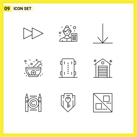 Group Of 9 Modern Outlines Set For Skateboard Sport Down Skateboard Natural Editable Vector