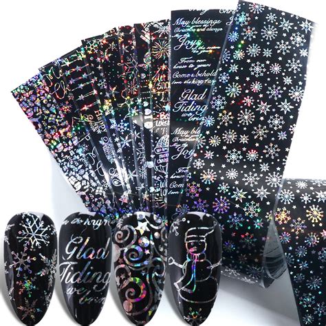 10 шт Переводные фольга лазерные наклейки на ногти рождественские украшения для дизайна ногтей