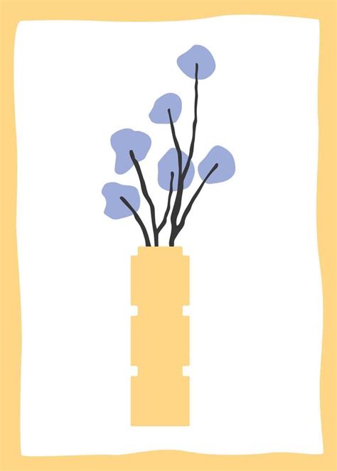 Minimalistic Modern Illustration Of A Blue Flower In A Yellow Vase
