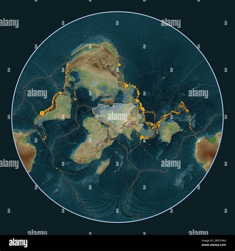 Eurasian Tectonic Plate On The Wiki Style Elevation Map In The Lagrange Oblique Projection