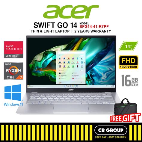 Acer Swift Go Sfg R Pf Amd Ryzen R U Amd Radeon Graphics Gb Ram Gb Ssd