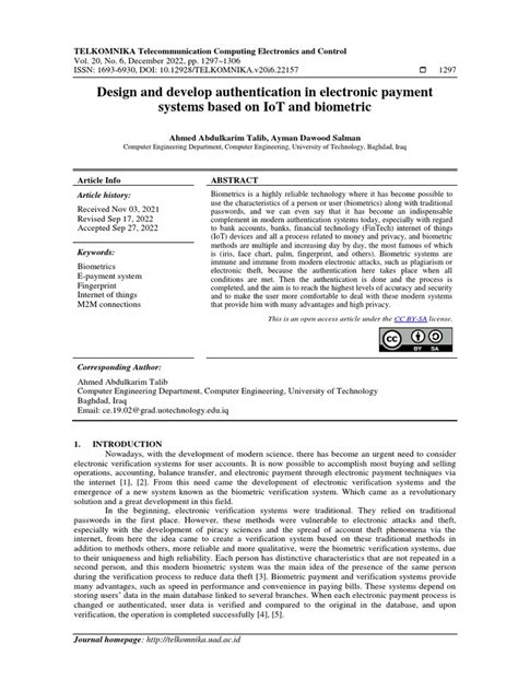 design and develop authentication in electronic payment systems based on iot and biometric pdf