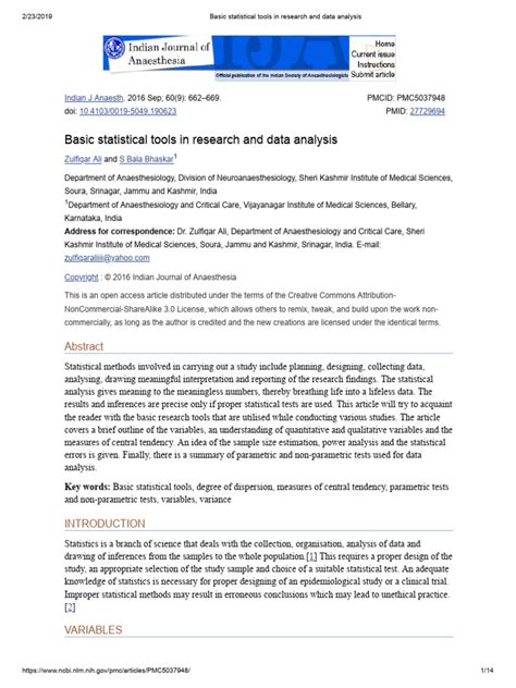 Basic Statistical Tools in Research and Data Analysis | PDF | Student's ...