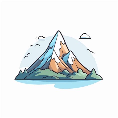 산 평평한 터 일러스트레이션 산 만화 손 그림 고립된 터 Illustration 프리미엄 벡터