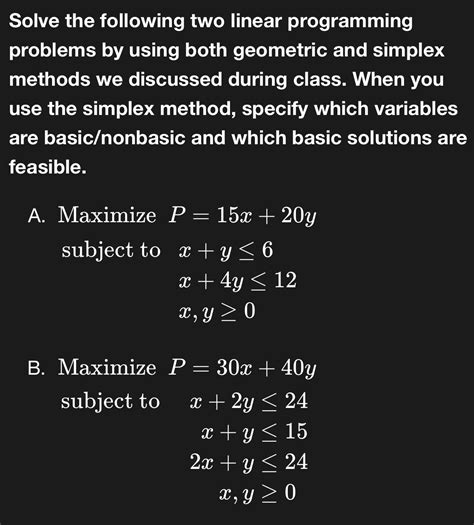 Solved Solve The Following Two Linear Programming Problems