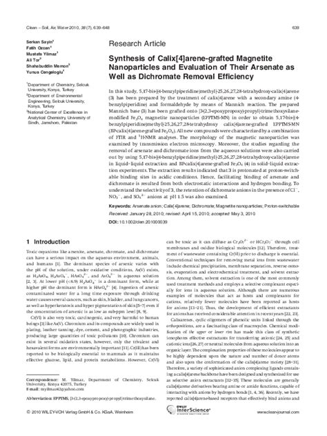 Pdf Synthesis Of Calix 4 Arene Grafted Magnetite Nanoparticles And Evaluation Of Their