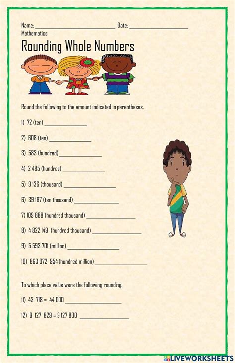 Rounding Whole Numbers Exercise For Any Live Worksheets