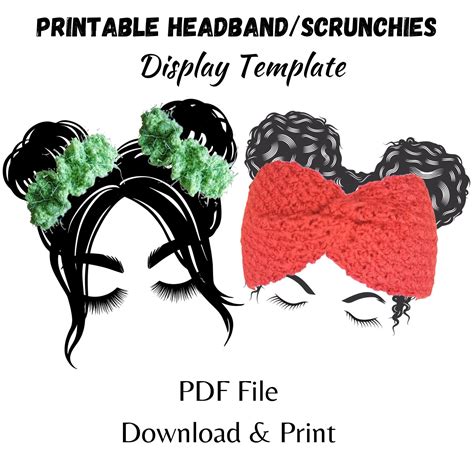 Printable Headband Display Template Messy Bun Display Card Scrunchy Display PDF Template Ear