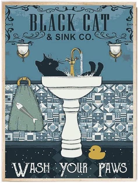 Superdant Bathroom Poster Black Cat Wall Art Poster Cat On Bathroom
