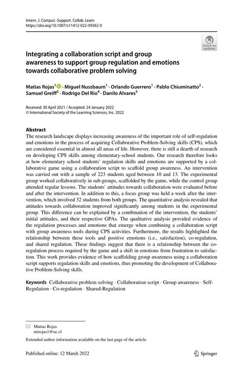 Pdf Integrating A Collaboration Script And Group Awareness To Support Group Regulation And