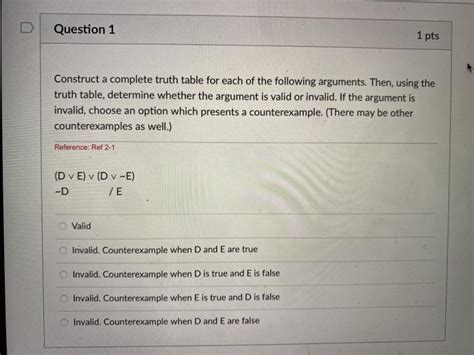 Solved Question 1 1 Pts Construct A Complete Truth Table For