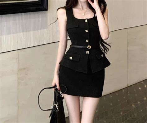 벨트set 버튼 민소매 블라우스 미니 스커트 투피스 셋업 포켓 나시 블라우스 오피스룩 데이트룩 소개팅룩 하객룩 여름 투피스 고급스러운 청순 글램 에이블리