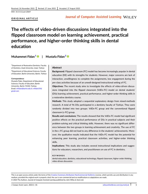 Pdf The Effects Of Video Driven Discussions Integrated Into The Flipped Classroom Model On