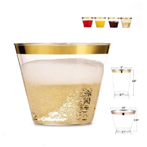 9 Oz 골드 림 투명 플라스틱 컵 구식 텀블러 골드 테 컵 멋진 일회용 웨딩 컵