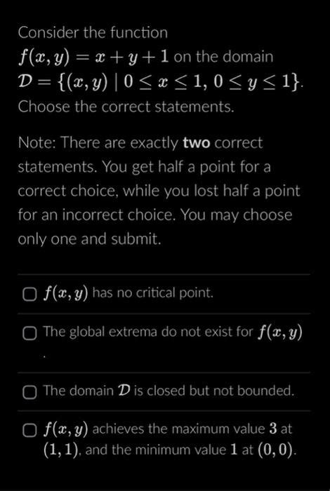 Solved Consider The Function F X Y X Y 1 On The Domain Chegg Com